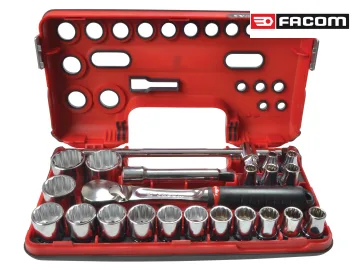 Facom 1/2in Drive 12-Point Detection Box Socket Set, 22 Piece Metric ...